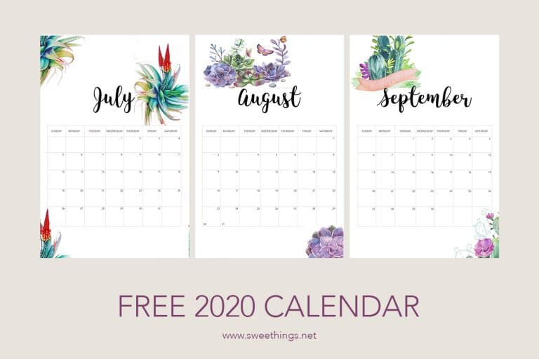 Free 2020 Calendar to Download • My Sweet Things