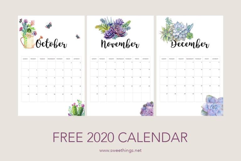 Free 2020 Calendar to Download • My Sweet Things