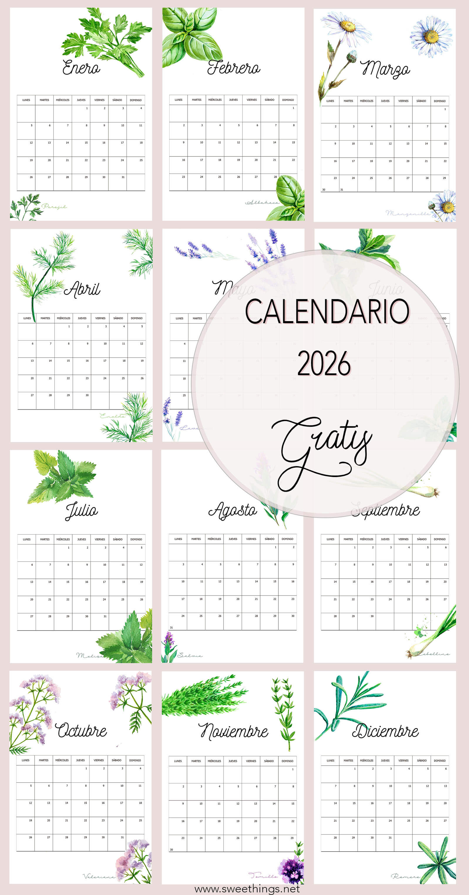 Calendarios 2026 gratis para descargar • My Sweet Things